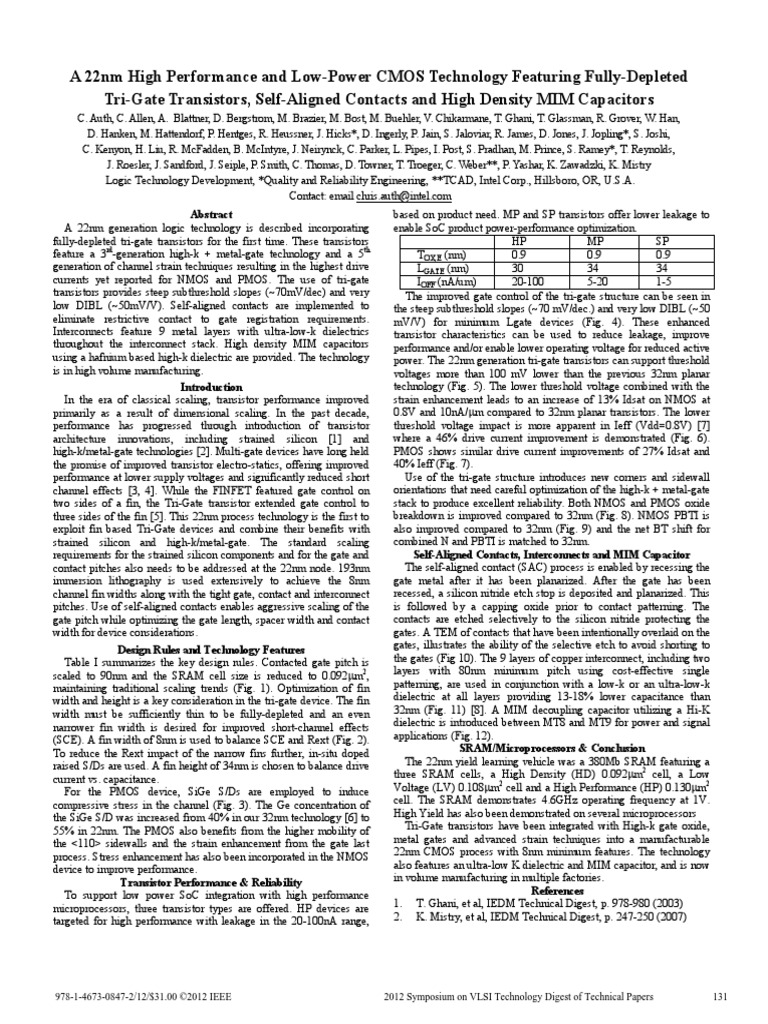 Intel 22nm FinFET | PDF | Mosfet | Electronics