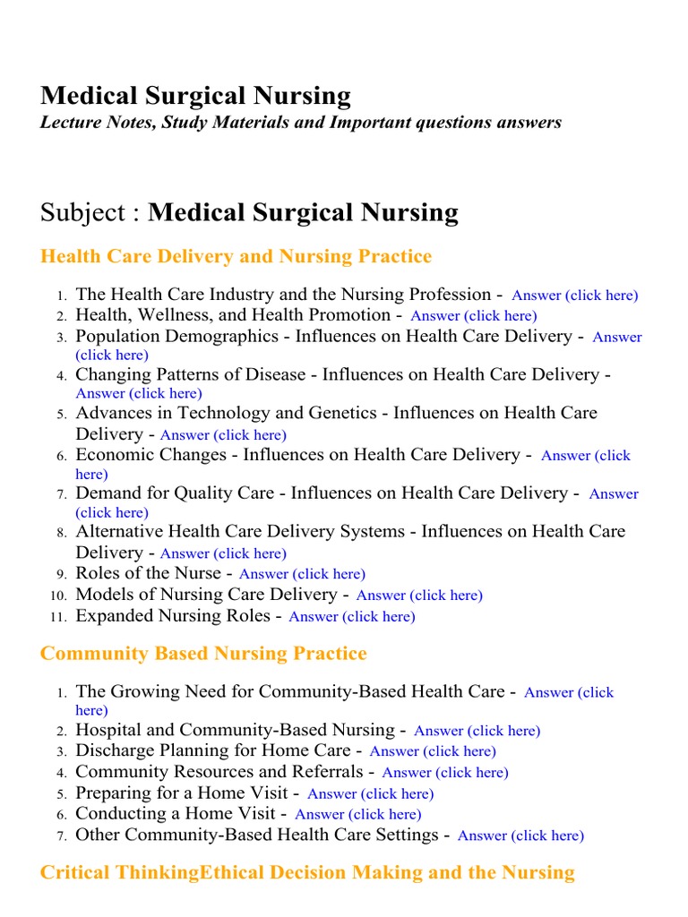 Medical Surgical Nursing - Lecture Notes, Study Materials and Important ...