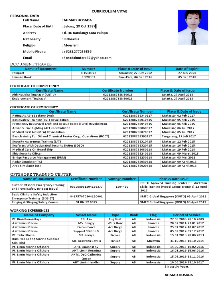 Curriculum Vitae Ahmad Hosada | Download Free PDF | Water Transport | Shipping