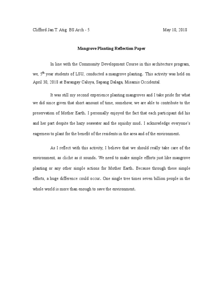 Mangrove Planting Reflection Paper | PDF
