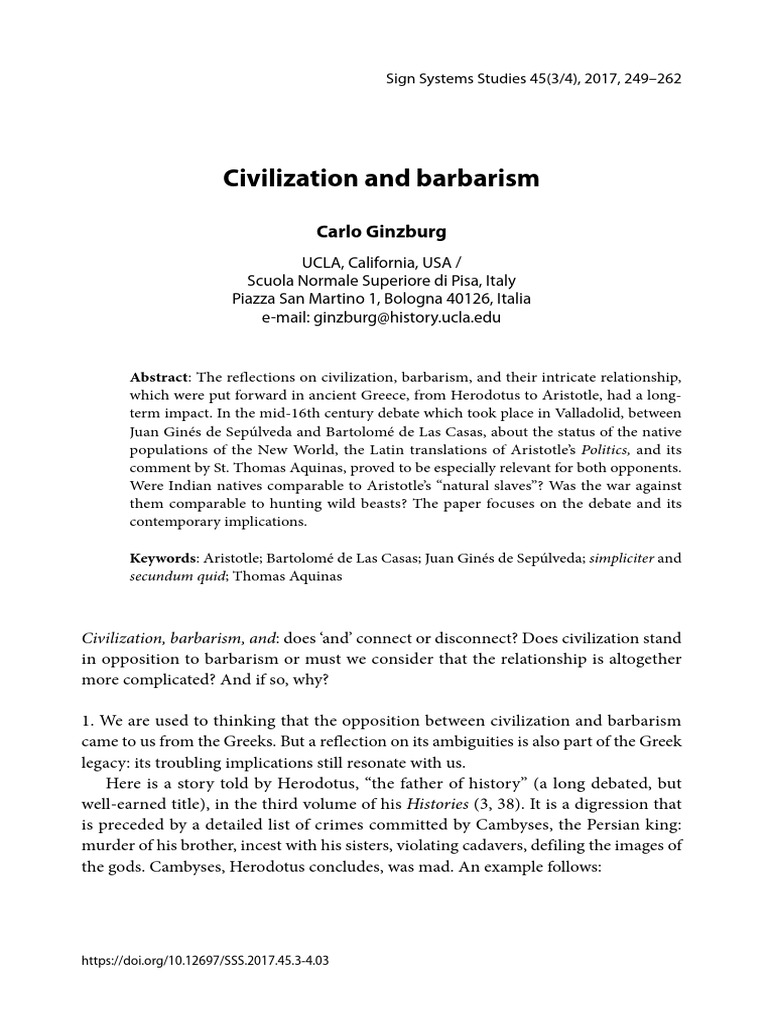 Civilization vs. Barbarism Debate | PDF | Barbarian | Aristotle
