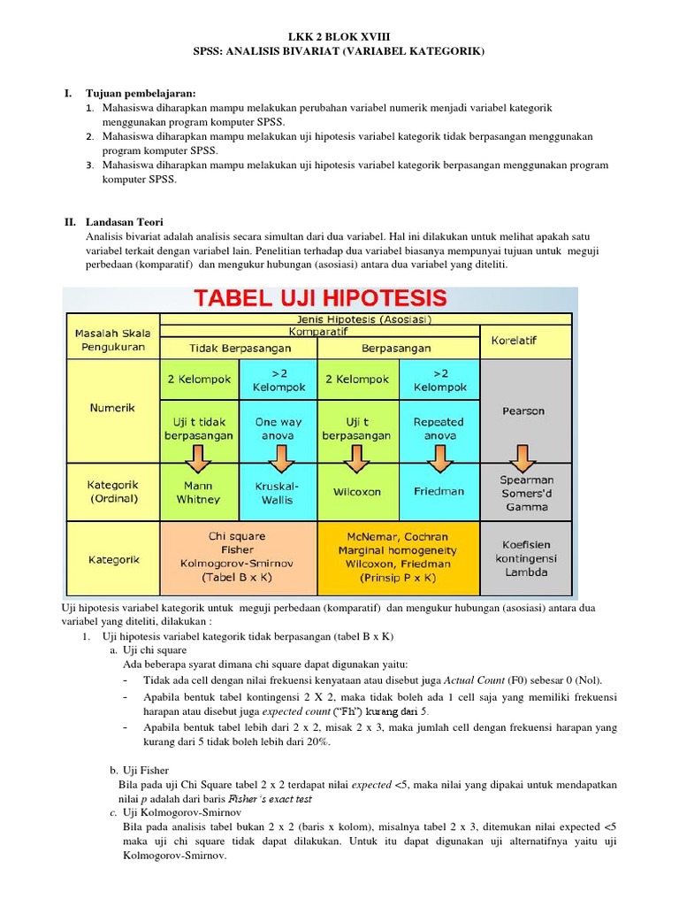 LKK 2 BLOK XVIII-SPSS Variabel Kategorik | PDF