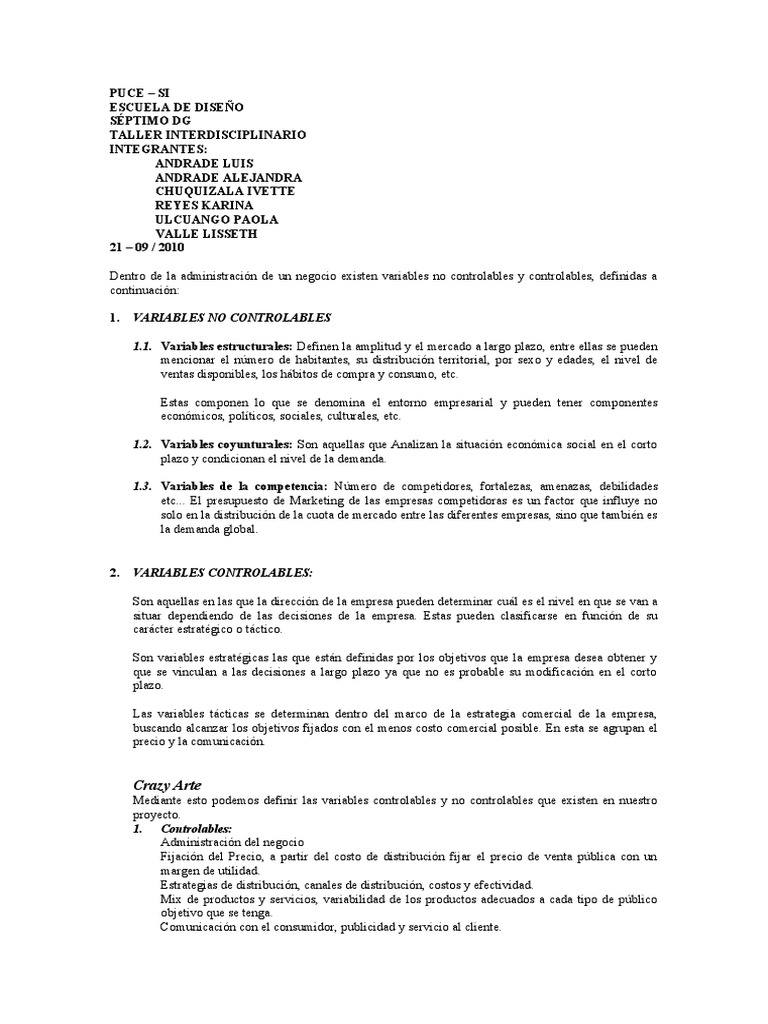 Variables Controlables y No Controlables en Marketing | PDF | Marketing ...