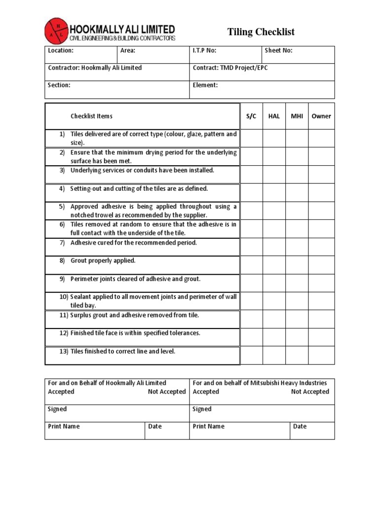 Tiling Checklist | PDF