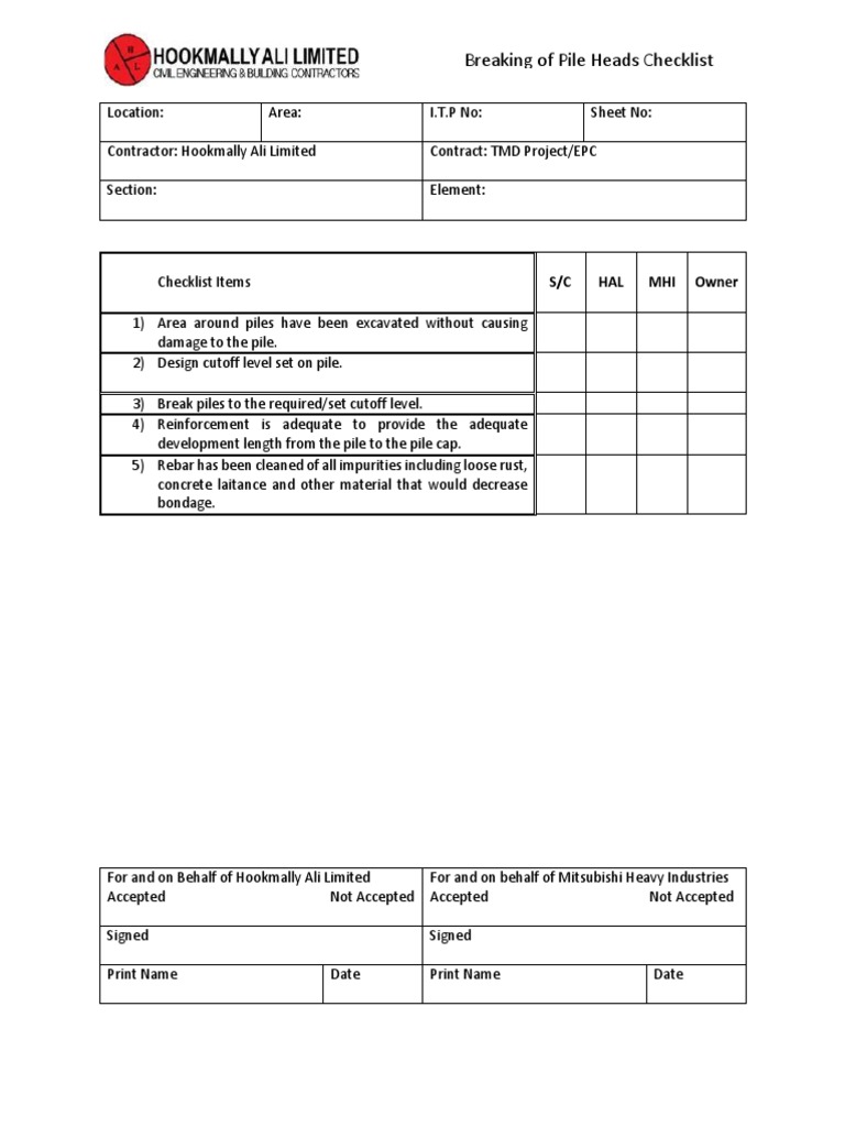 Pile Breaking Checklist | PDF
