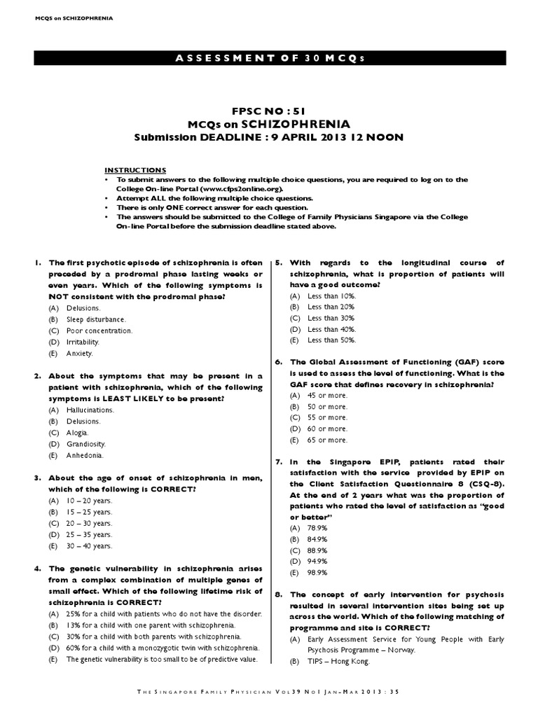 Assessment of Schizophrenia: An Analysis of 30 Multiple Choice ...