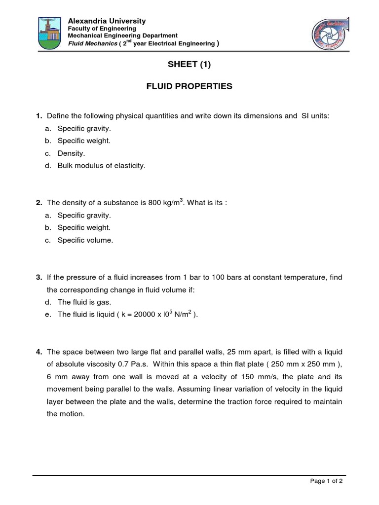 1-Sheet Fluid Properties | PDF