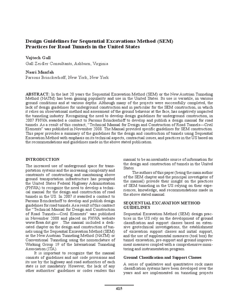Design Guidelines For Sequential Excavation Method SEM Practices For ...