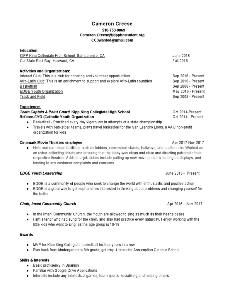 Cameron Creese Resume Template | PDF | Leisure