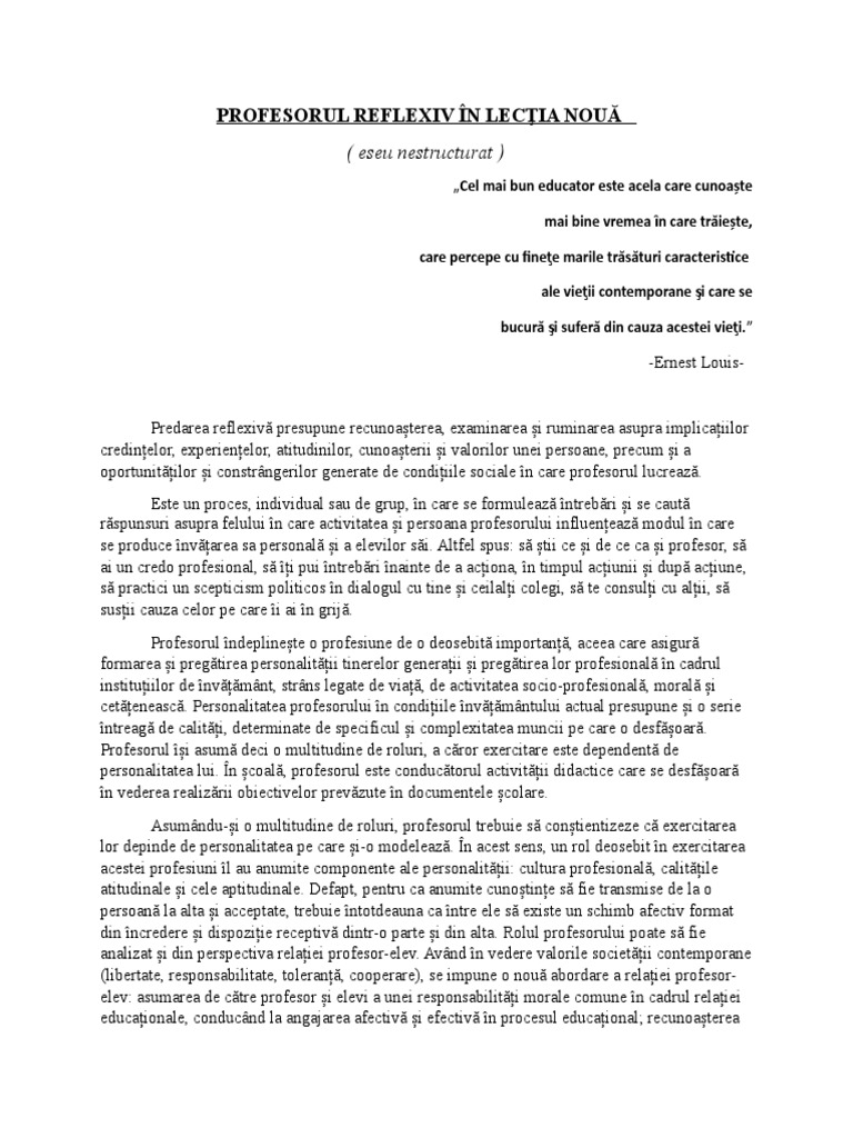 Profesorul Reflexiv Si Lectia Noua | PDF