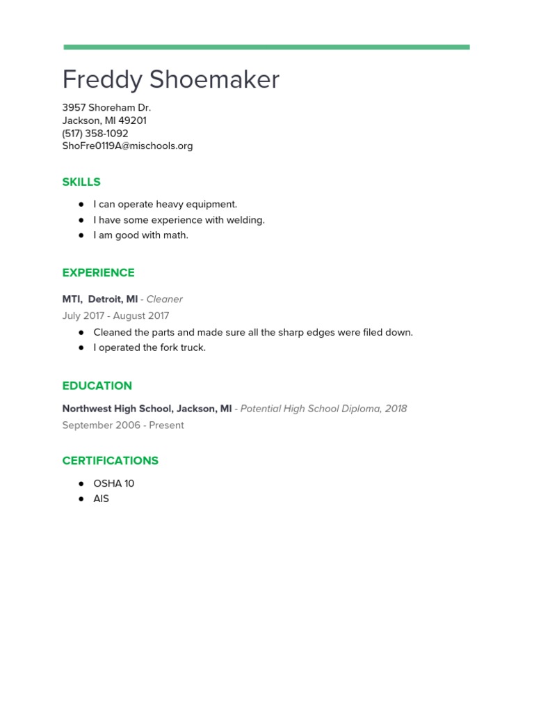 Freddys Resume | PDF