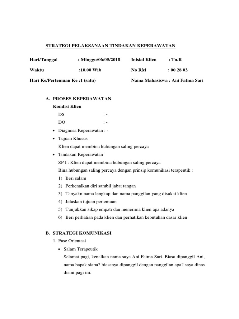 Strategi Pelaksanaan Tindakan Keperawatan BHSP | PDF