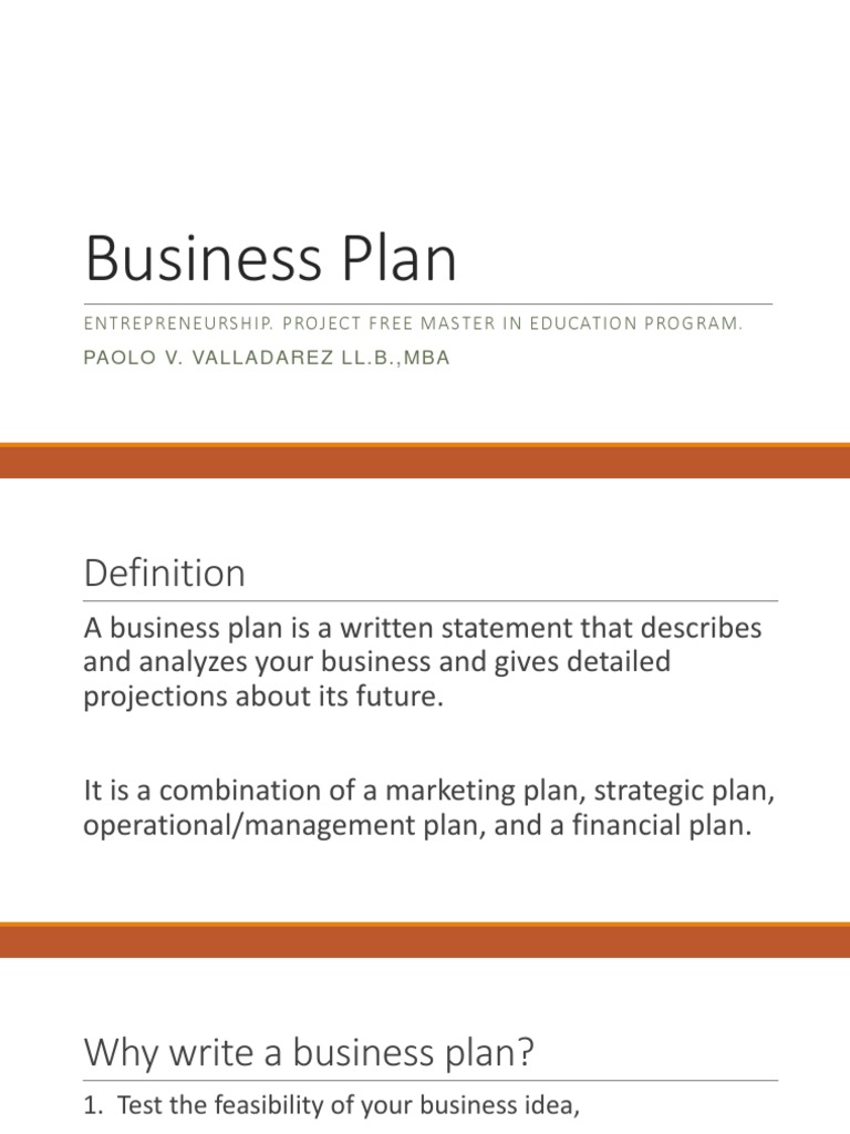 Business Plan: Entrepreneurship. Project Free Master in Education ...