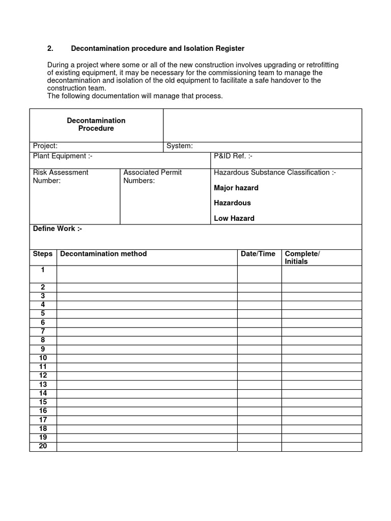 Decontamination Procedure and Isolation Register | PDF | Nature | Business