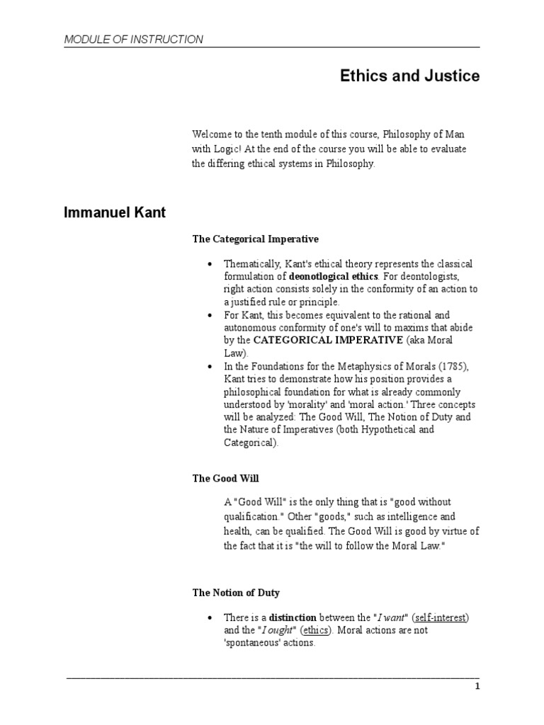 Ethics And Justice Pdf Immanuel Kant Justice