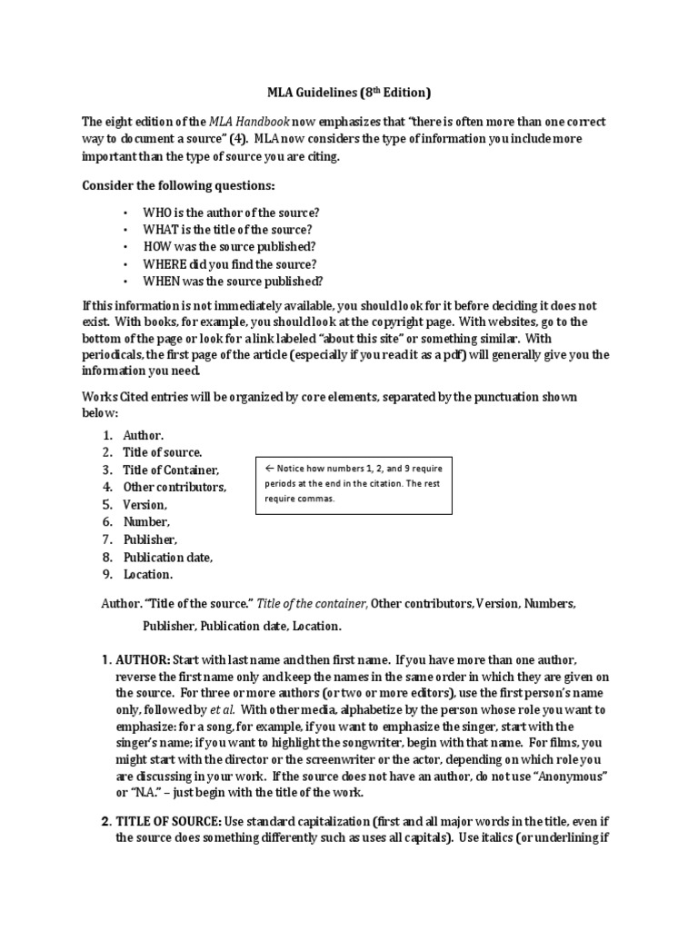 Mla 8th Edition Resource Sheet 1 | PDF | Digital Object Identifier ...