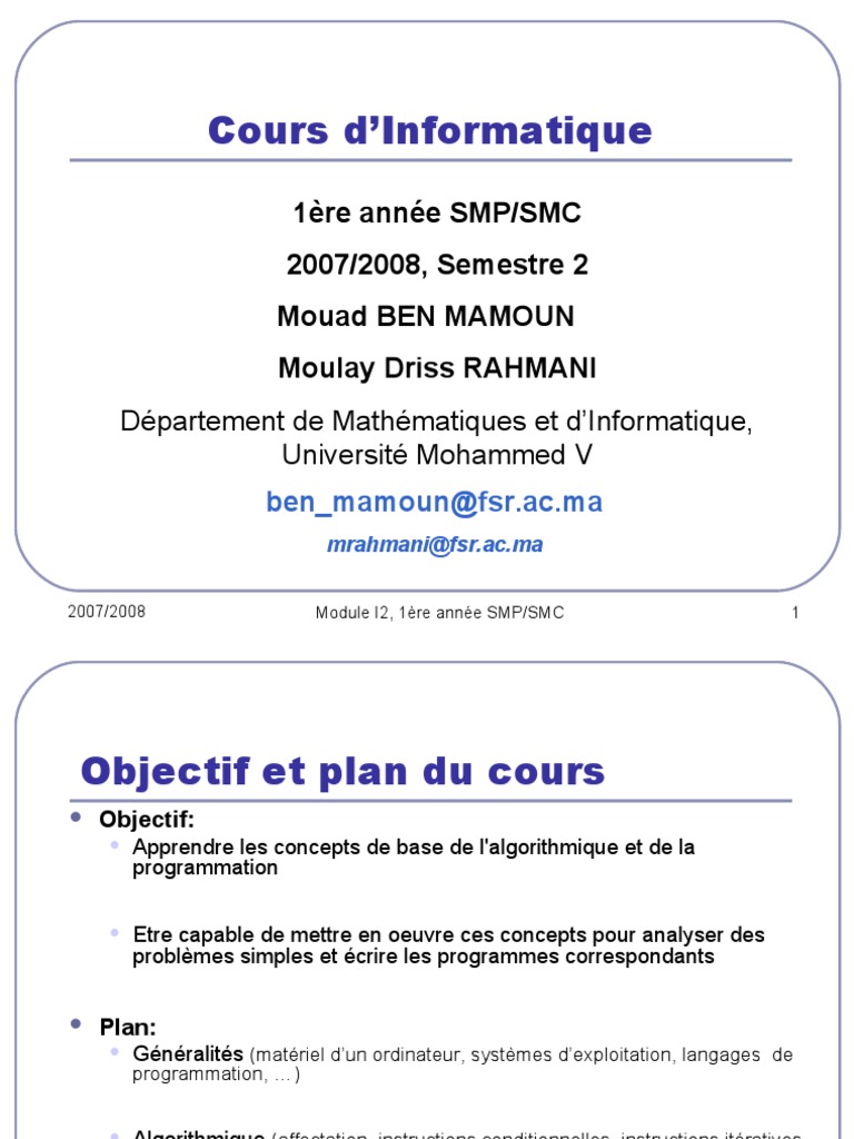 Cours de Programmation et Algorithmique | PDF | Compilateur | Structure de contrôle