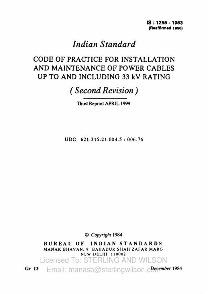 Is 1255 1983 Power Cables | PDF