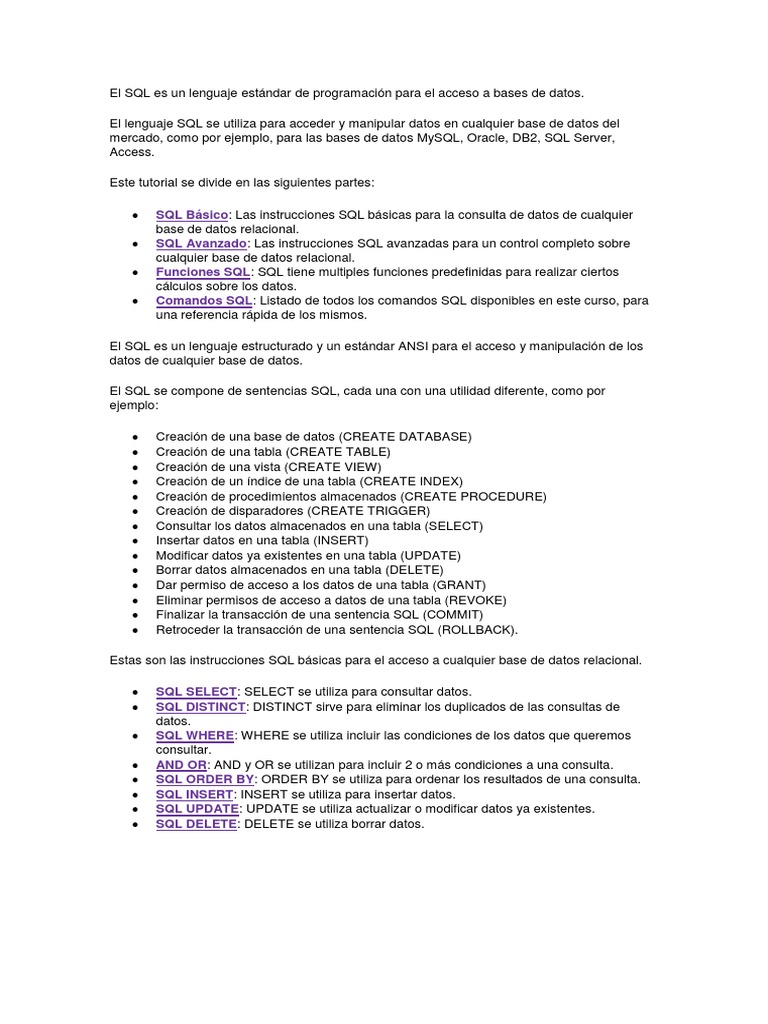Manual de SQL | PDF | SQL | Tabla (base de datos)