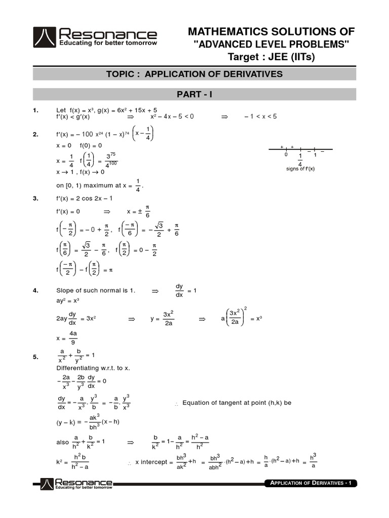 Application of Derivatives: Solving Advanced Level Problems for JEE ...