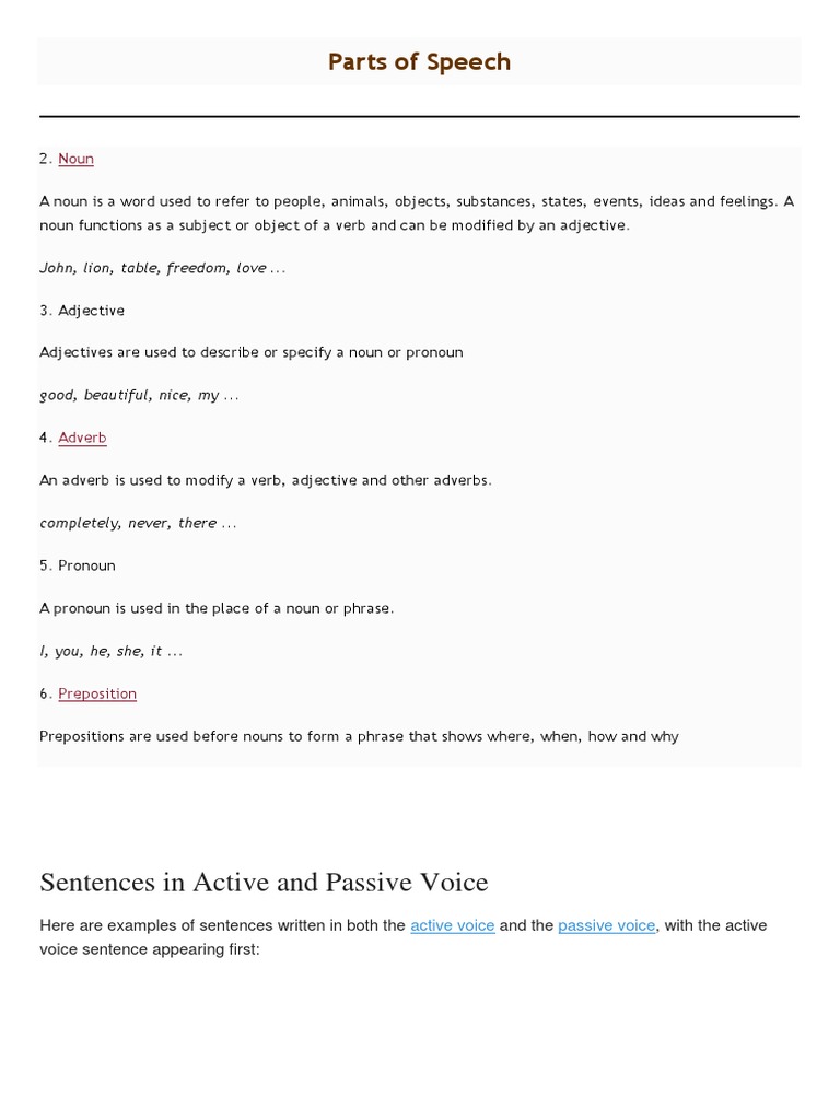 Parts of Speech: Sentences in Active and Passive Voice | PDF | Language ...