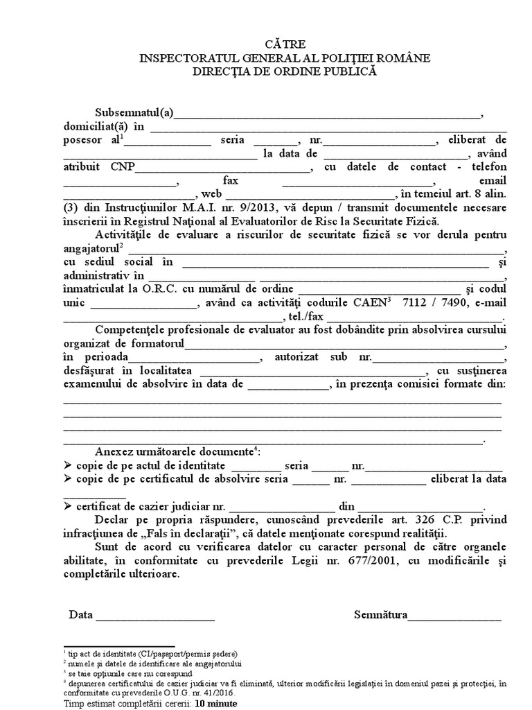 Anexa 22 Cerere Inscriere RNERSF | PDF