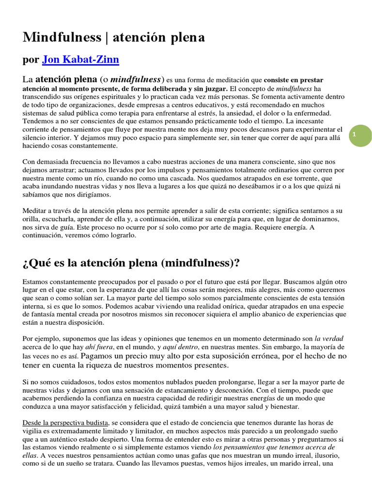 Mindfulness Atencion Plena | PDF | Meditación | Atención