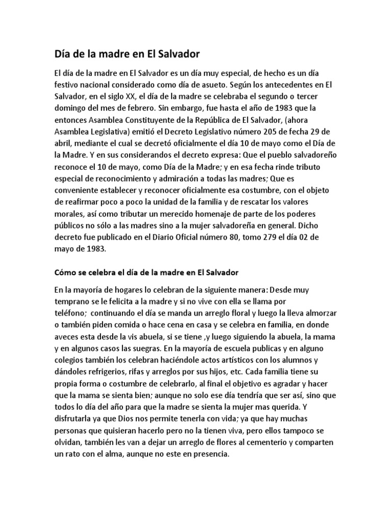 Día De La Madre En El Salvador Pdf El Salvador