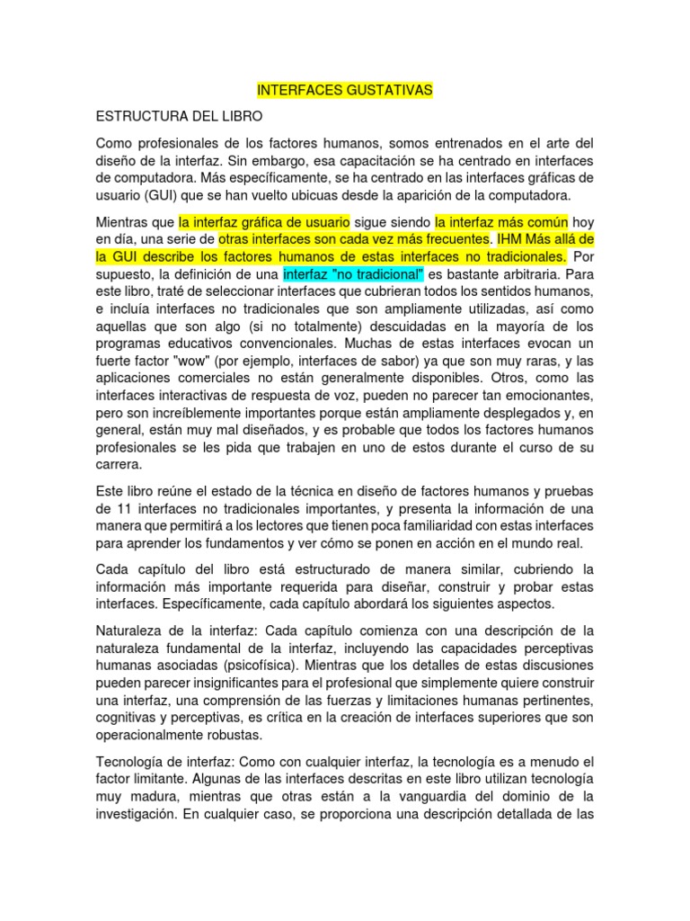 Interfaces Gustativas RESUMEN | PDF | Interfaz de usuario | Respuesta de Voz Interactiva