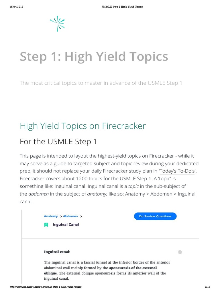 USMLE Step 1 High Yield Topics | PDF | Cardiology | Endocrine System