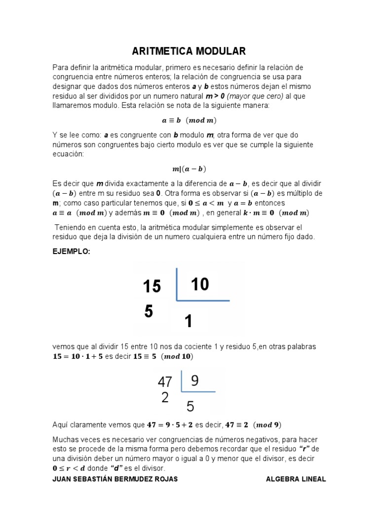 Aritmetica Modular | PDF | División (Matemáticas) | Teoría de los números