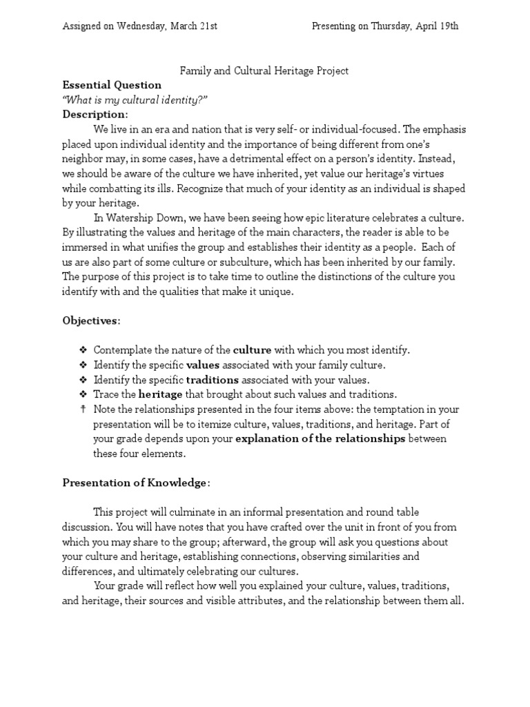Family and Cultural Heritage Project | PDF | Identity (Social Science ...