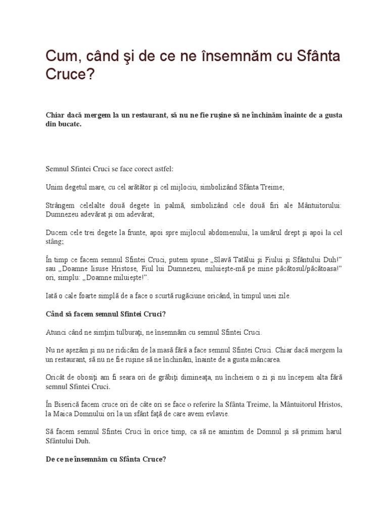 De Ce Ne Facem Sfanta Cruce | PDF