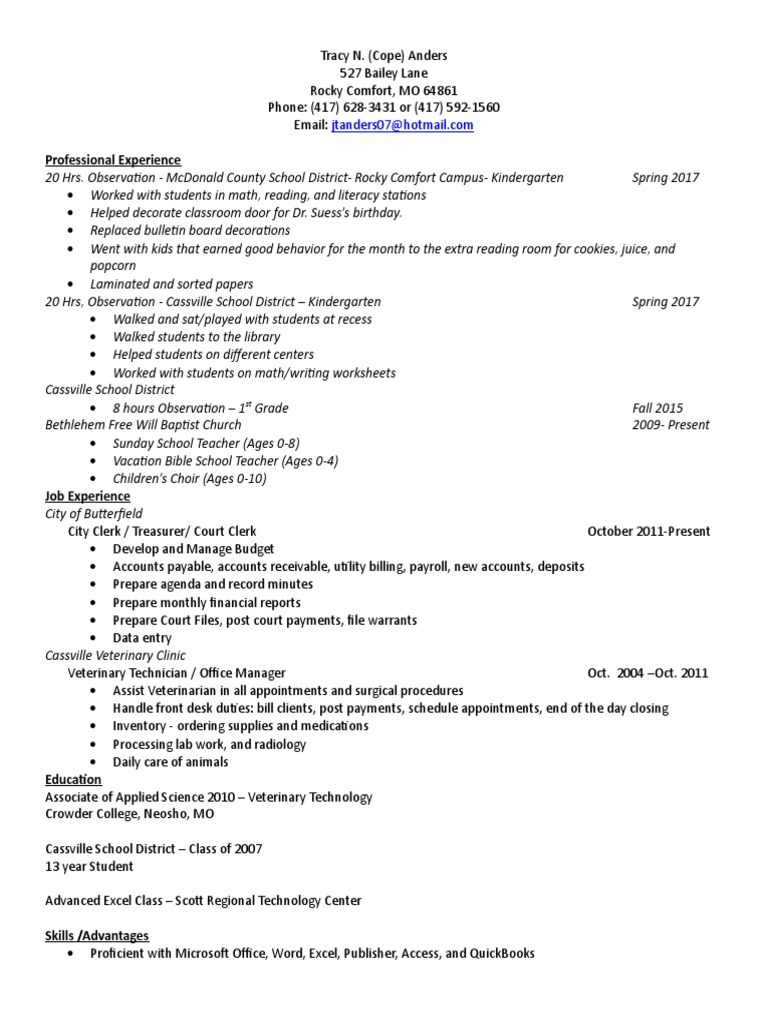 Tracy Resume | PDF | Paraveterinary Workers | Veterinary Physician