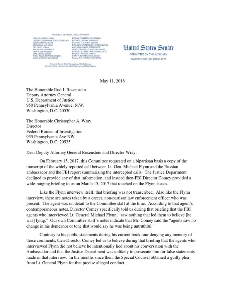 Grassley Letter To FBI - FLYNN Document Requests - BIG DEAL | PDF ...