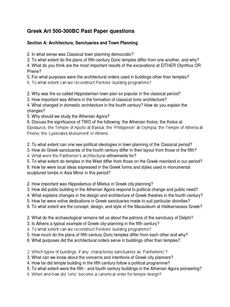 6 Greek Art Past Paper Questions | PDF | Sculpture | Ancient Greece