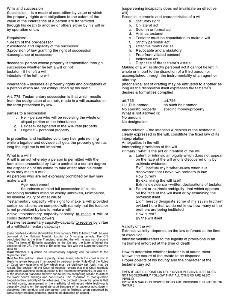 Wills and Succession | PDF | Will And Testament | Inheritance