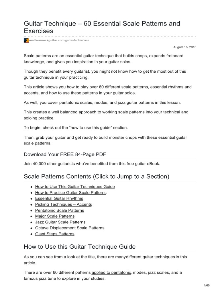 Guitar Technique 60 Essential Scale Patterns and Exercises | PDF ...