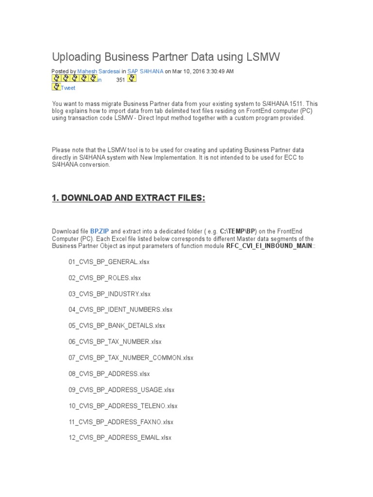 Uploading Business Partner Data Using LSMW | PDF | Computer File | Information Technology Management
