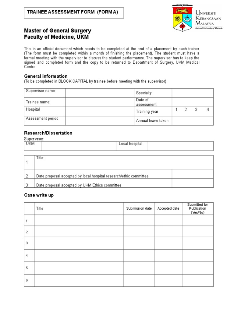 Trainee Assessment Form 2009 | PDF | Medical School | Educational ...