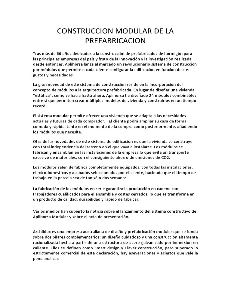 Construccion Modular de La Prefabricacion | PDF | Diseño | Industrias