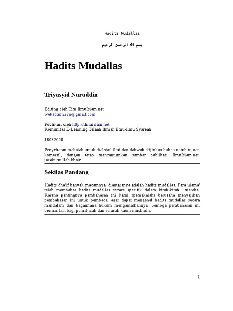 Memahami Hadits Mudallas dan Tadlis | PDF