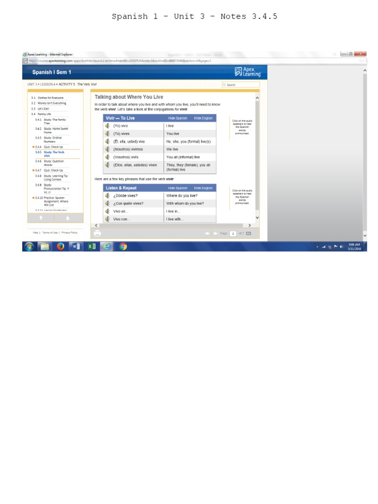 Spanish 1 - Unit 3 - 3.4.5 Notes | PDF | Foreign Language Studies