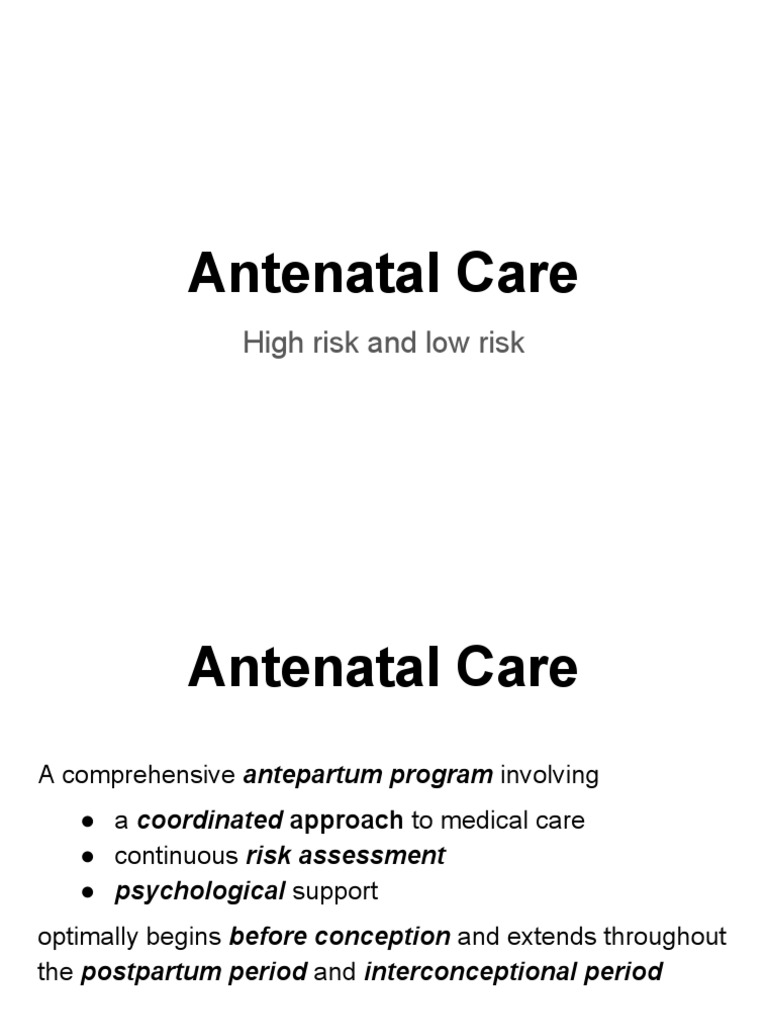 Antenatal Care: High Risk and Low Risk | PDF | Pregnancy | Prenatal ...