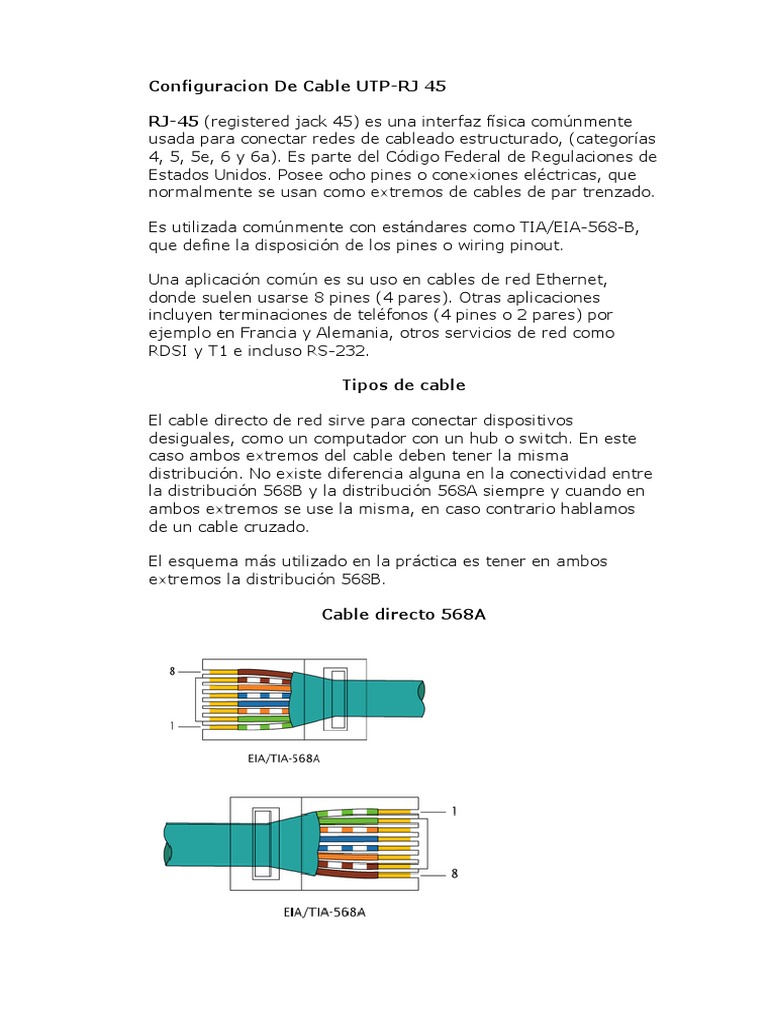Configuración de Cable UTP-RJ45 | PDF | Transmisión de datos ...