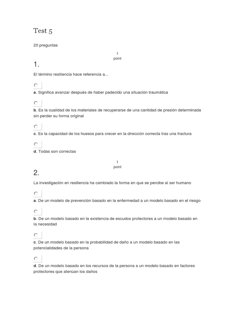 Test 5 - QUIZ | PDF | Psychological Resilience | Stress (Biology)