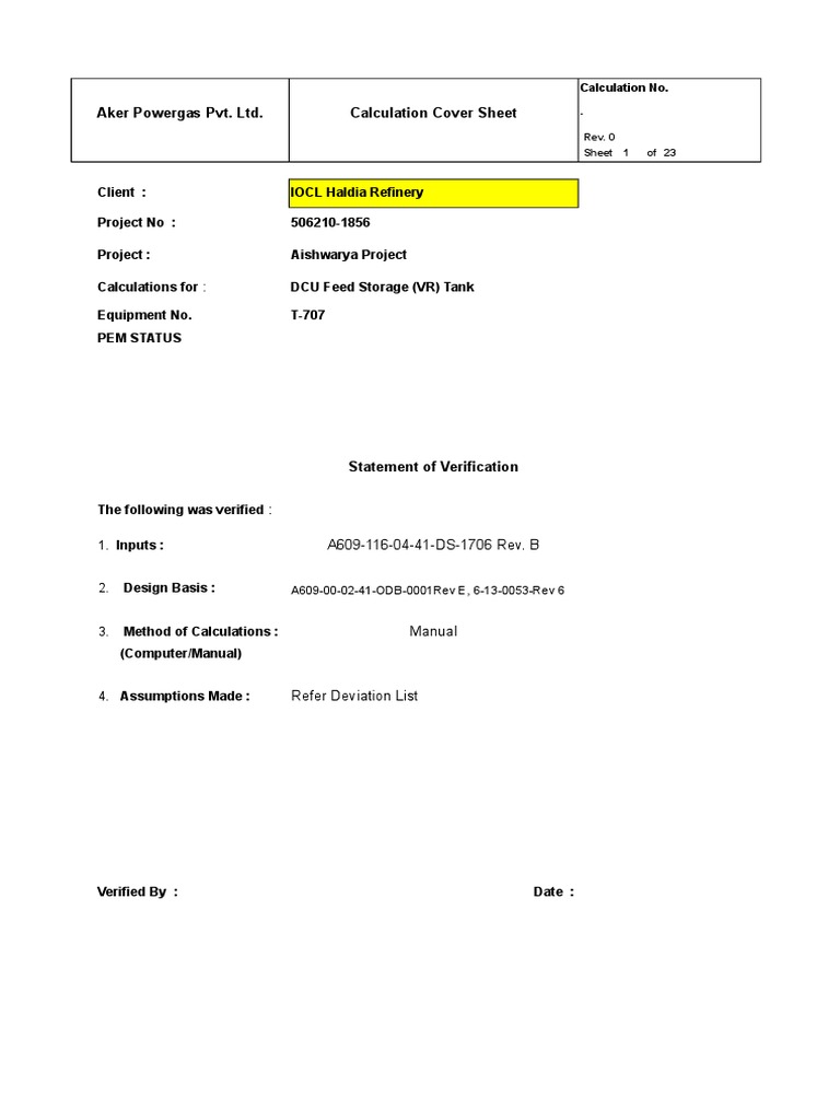 Calculation of Shell Plate Thickness for a Vertical Storage Tank | PDF ...