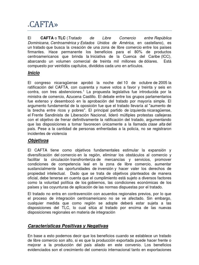 Cafta | PDF | Tratado de Libre Comercio Norteamericano | Economias