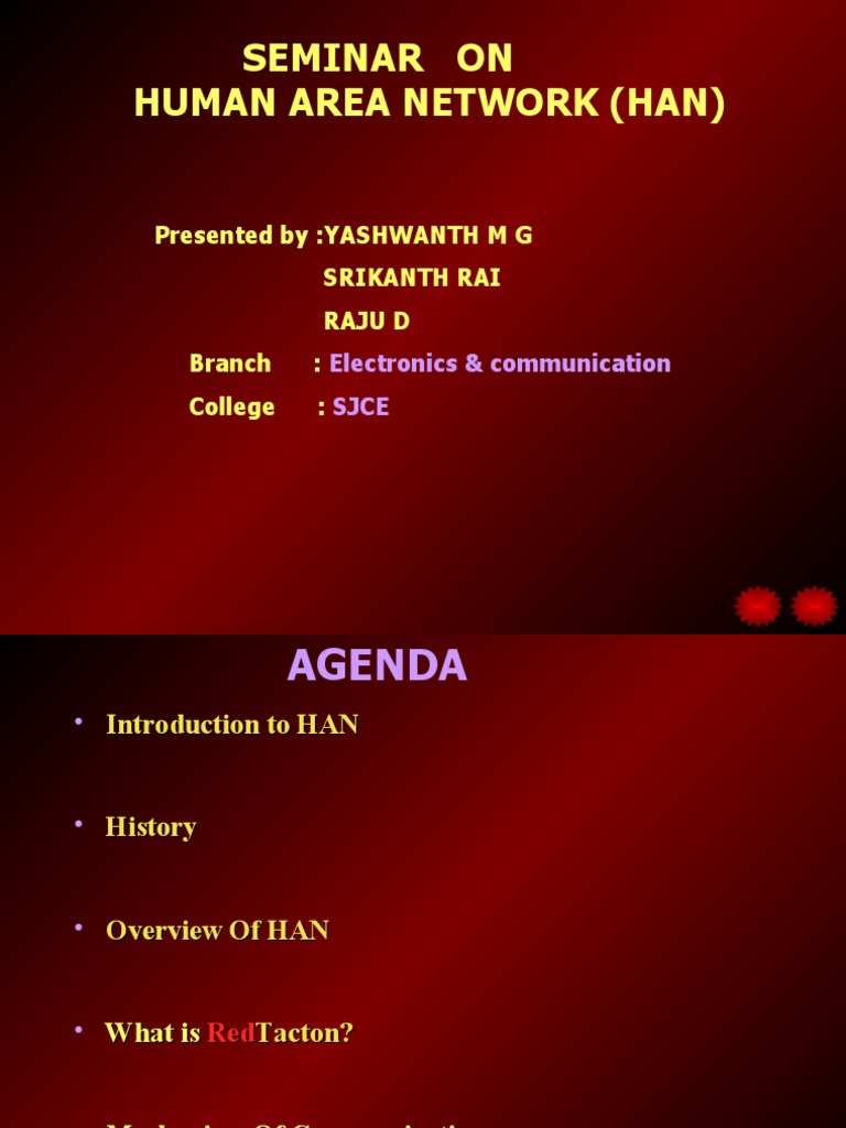 Seminar On Human Area Network (Han) : Presented by:YASHWANTH M G ...