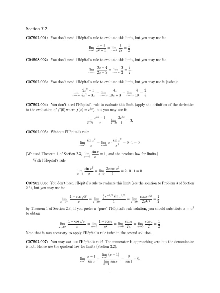 Section 7.2: C07S02.001: You Don't Need L'H | PDF | Fraction ...